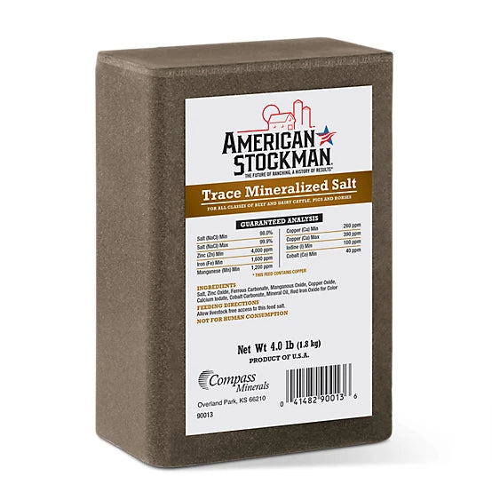 American Stockman Trace Mineral Cattle Salt Brick, 4 lb – Tom's Hay Farm